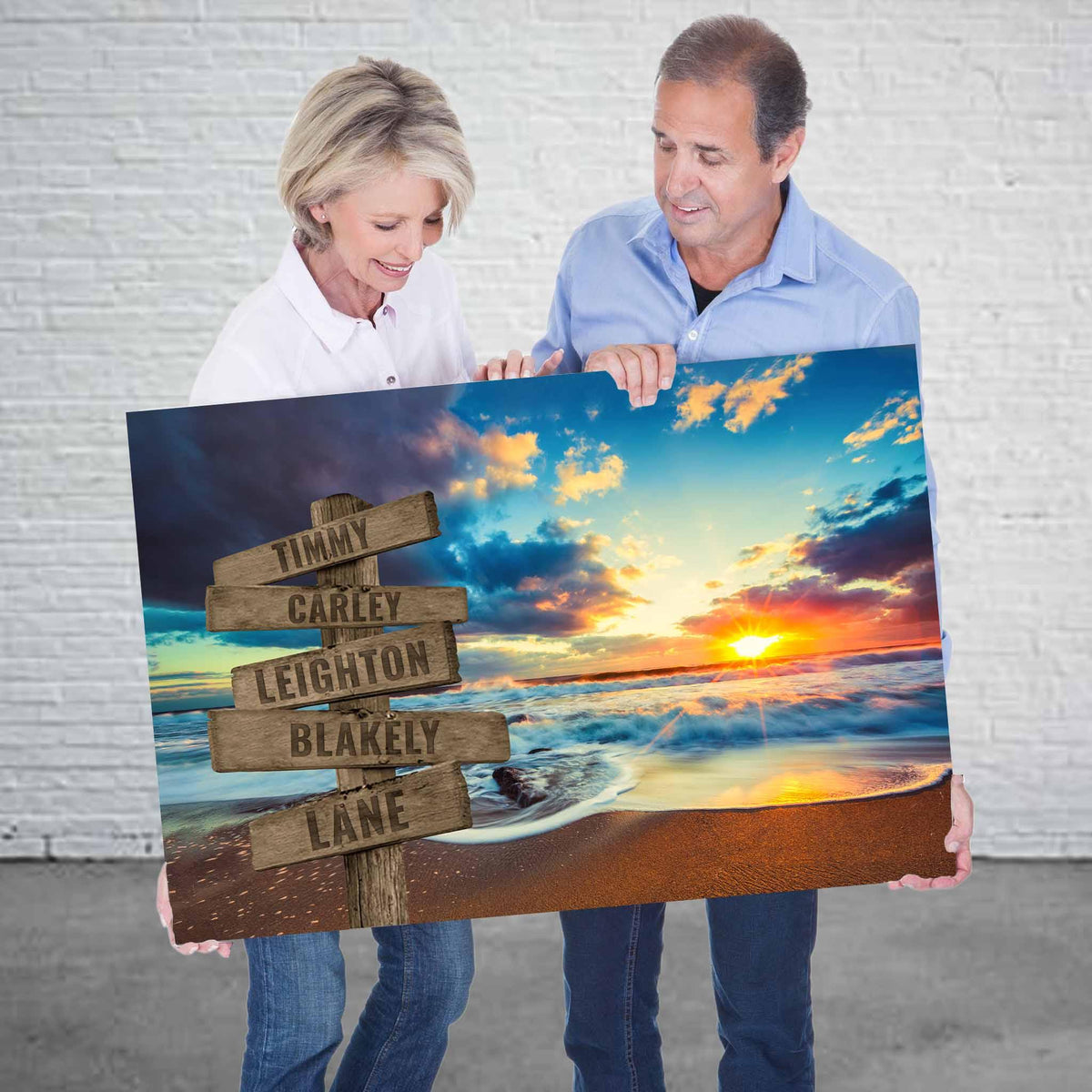 Beach Ocean Sunset - Personalized Family Directional Sign Canvas ...