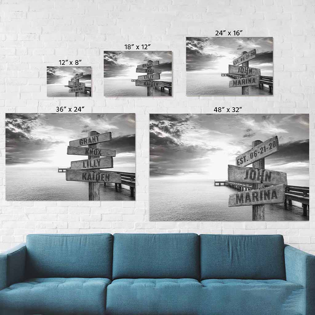 Ocean Dock Black & White Multiple Names Directional Sign Canvas