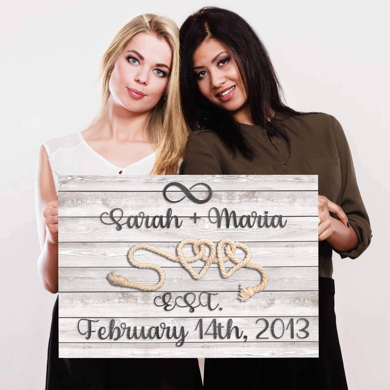 Infinity Sign & 2 Rope Hearts Personalized Relationship Canvas Wall Art ...