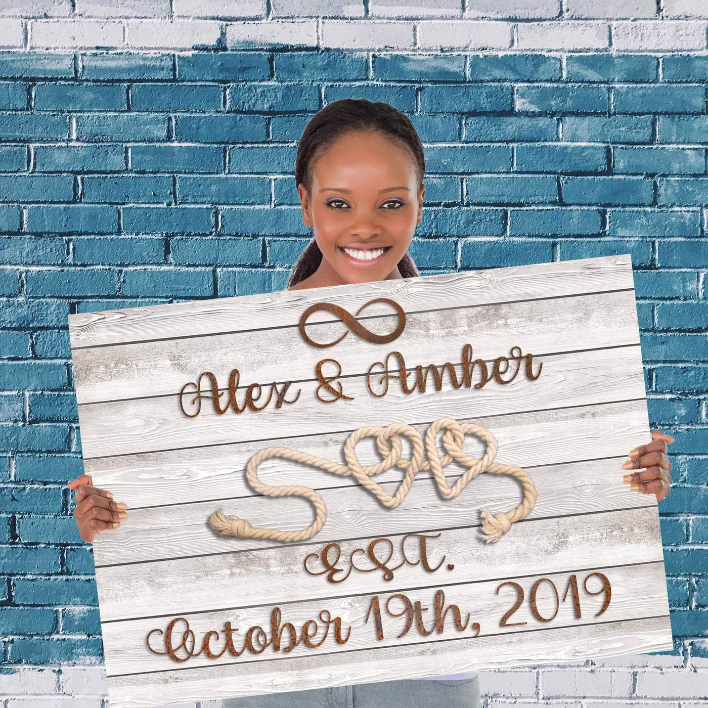 Infinity Sign & 2 Rope Hearts Personalized Relationship Canvas Wall Art ...